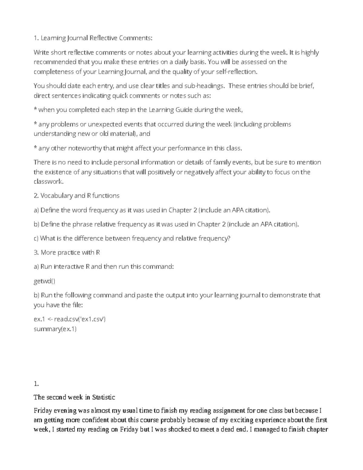 Math 1280 Learning Jounal week 2 - Learning Journal Reflective Comments ...