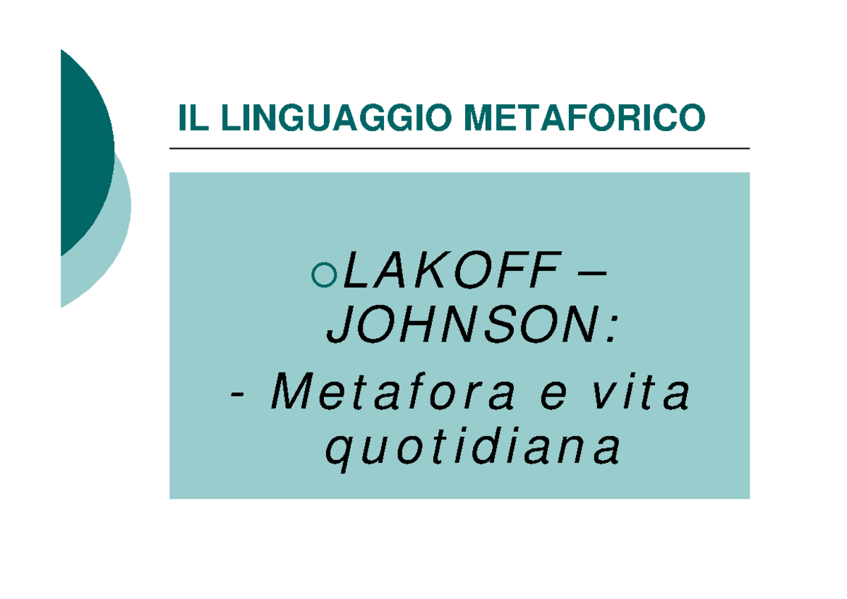 Ling - Linguaggio metaforico - IL LINGUAGGIO METAFORICO { LAKOFF ...