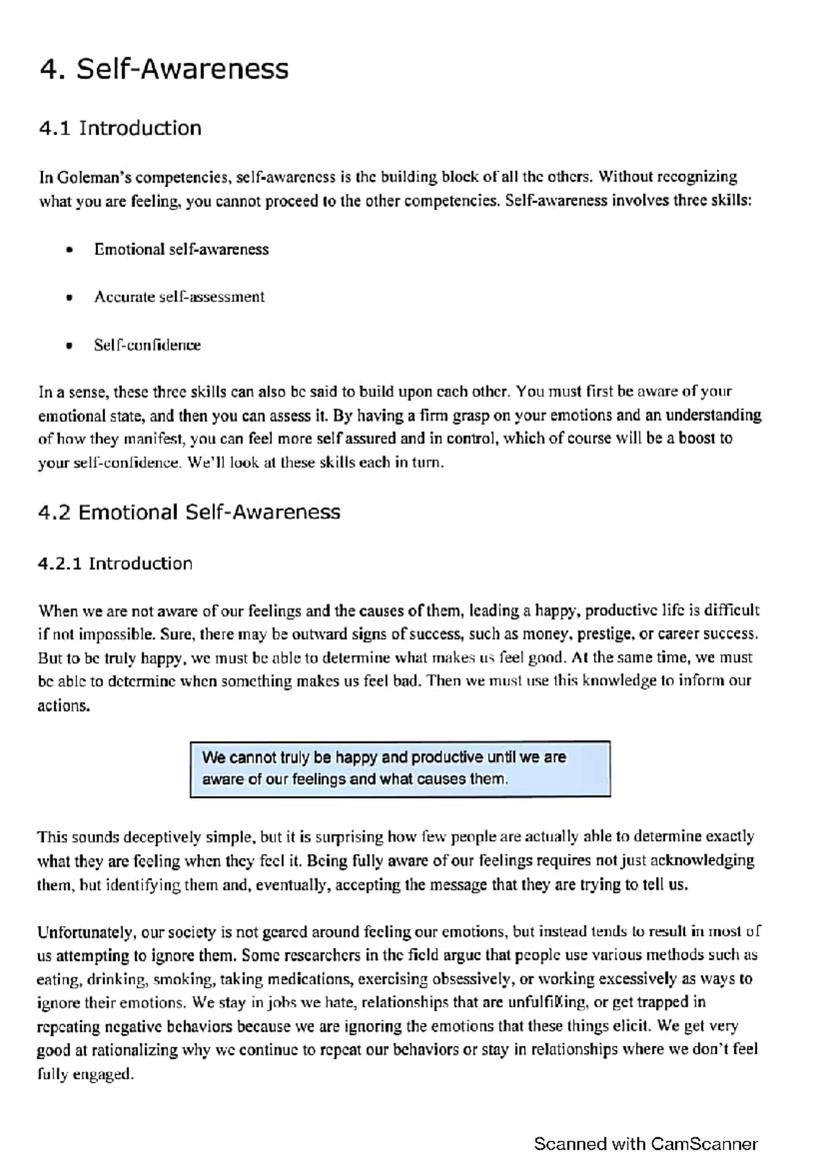 Self awareness - Notes - VAC emotional intelligence - Studocu