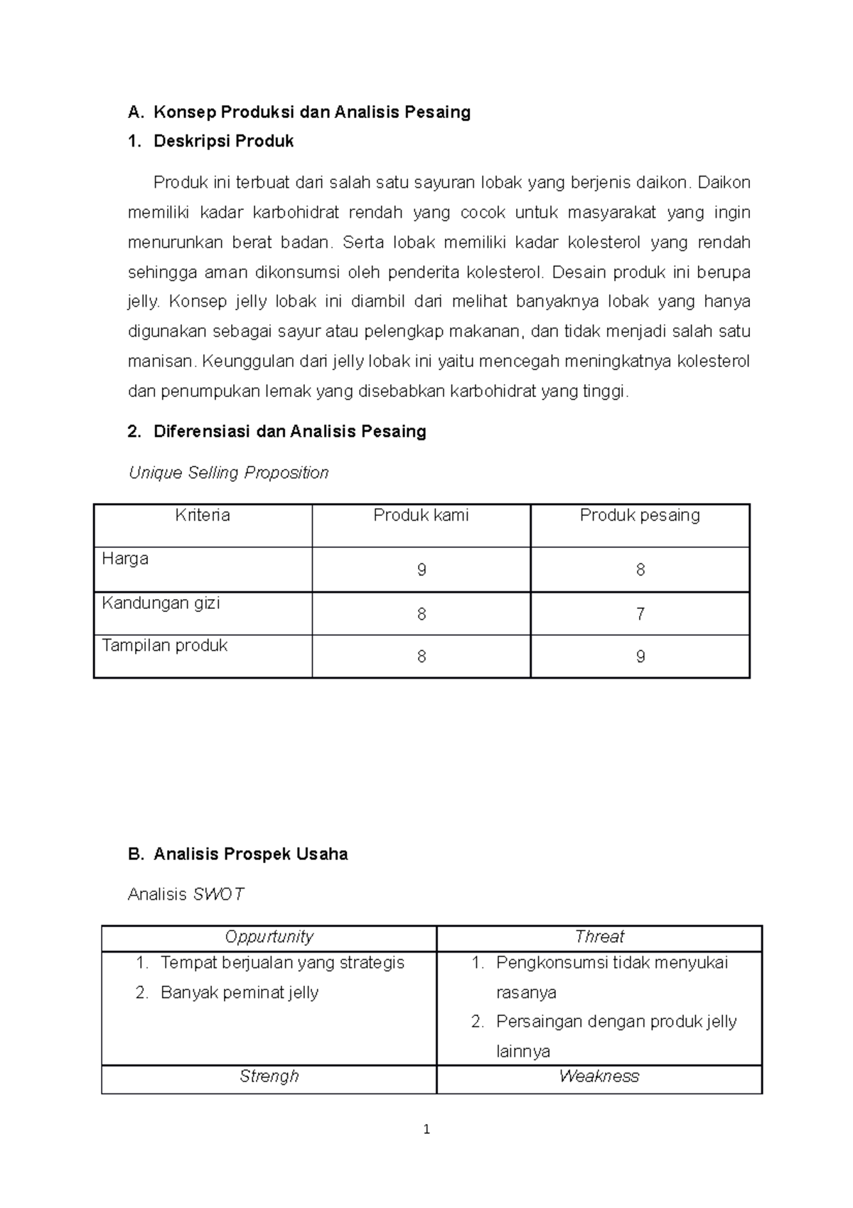 Contoh Proposal Ide Bisnis Sekolah 3 - A. Konsep Produksi dan Analisis ...