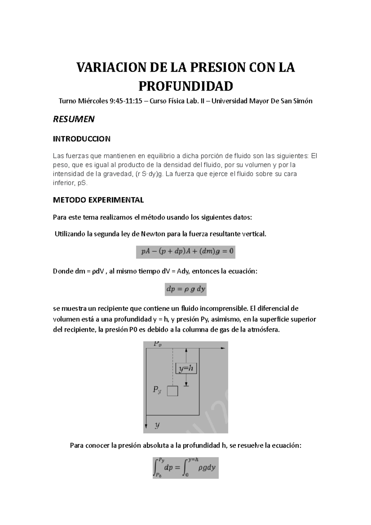 Variacion DE LA Presion CON LA Profundidad 34 - VARIACION DE LA PRESION ...