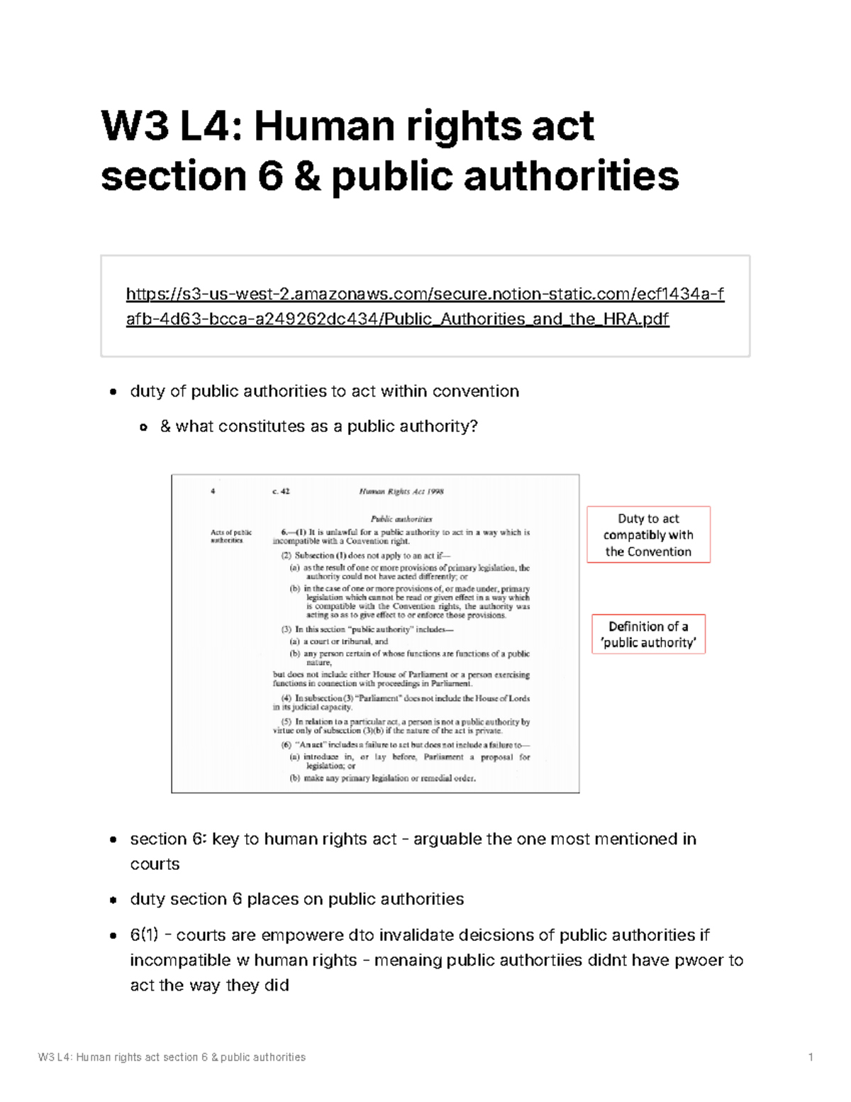 human rights act - W3 L4: Human rights act section 6 & public ...