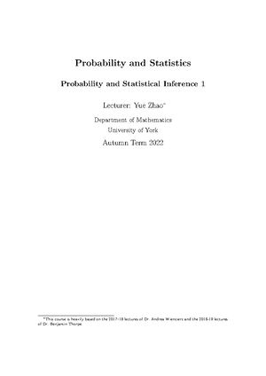 Notes 2023 - lecture note - Probability and Statistics II: Statistical ...