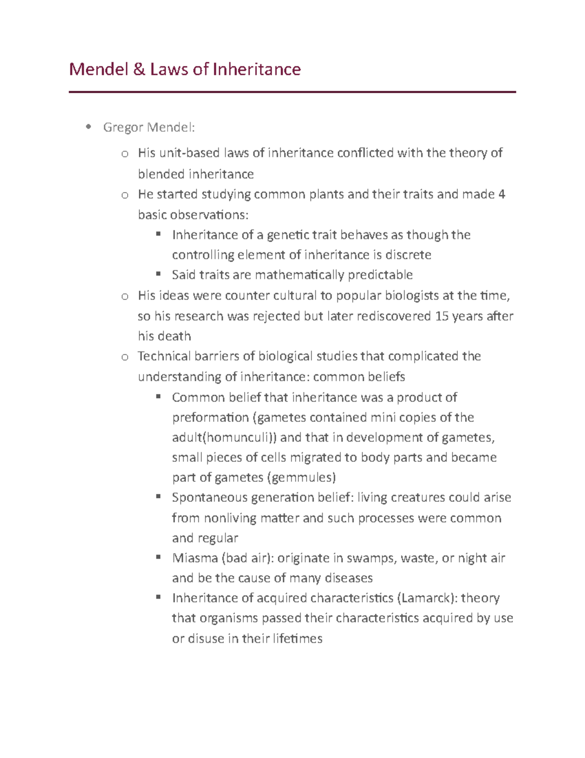 Mendel & Inheritance Dr Skow BIMS 320 - Mendel & Laws of Inheritance ...
