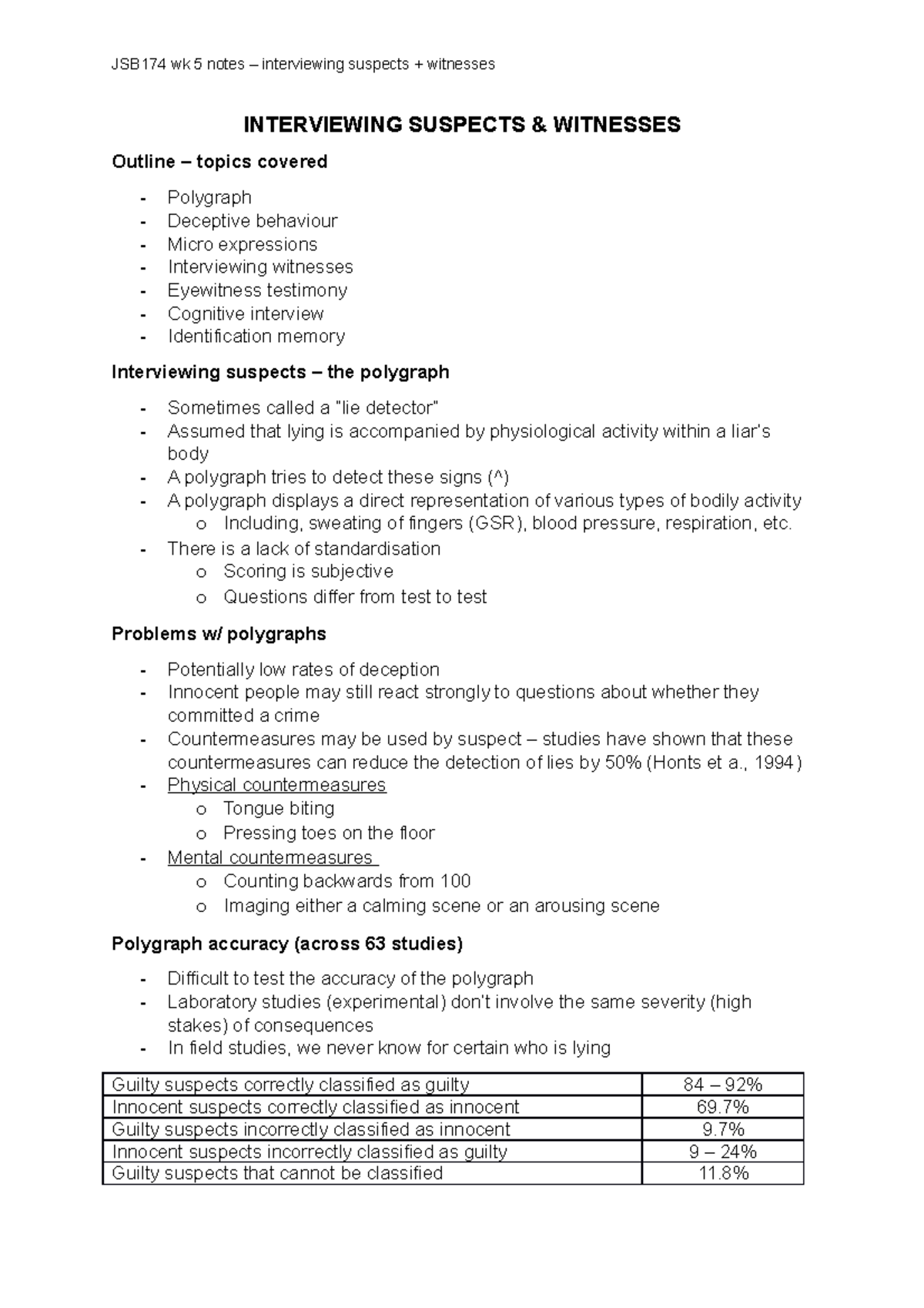 week 5 notes - interviewing suspects & witnesses (jsb174 ...