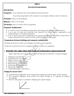 UNIT I Fundamentals OF Computer Design AND ILP - UNIT 1 1 UNIT I FUNDAMENTALS OF COMPUTER DESIGN ...