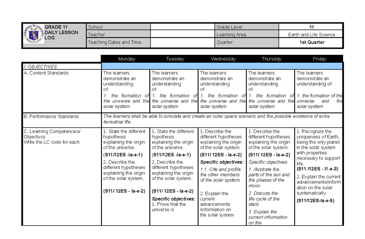 ELS DLL Q1 - DLL - GRADE 11 DAILY LESSON LOG School Grade Level 11 ...