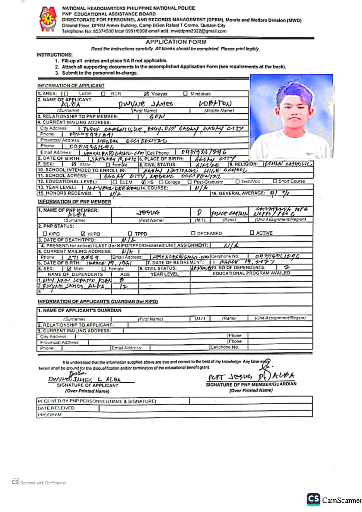 Application - Scholarship grant - NATIONAL HEADQUARTERS PHILIPPINE ...