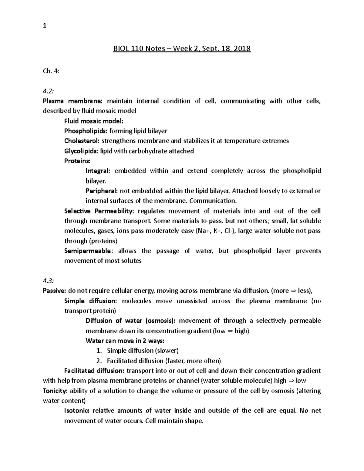 BIOL 110 Notes Week 2 sept. 18 - BIOL 110 Notes – Week 2, Sept. 18 ...
