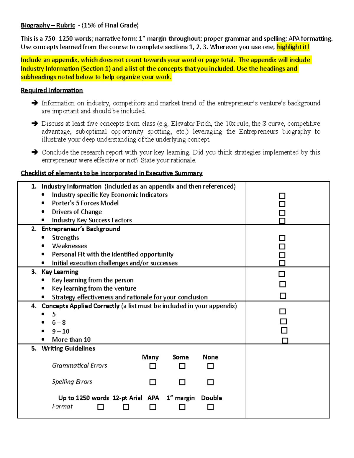 Biography Rubric Fall 2018 - Biomecánica - UFT - Studocu