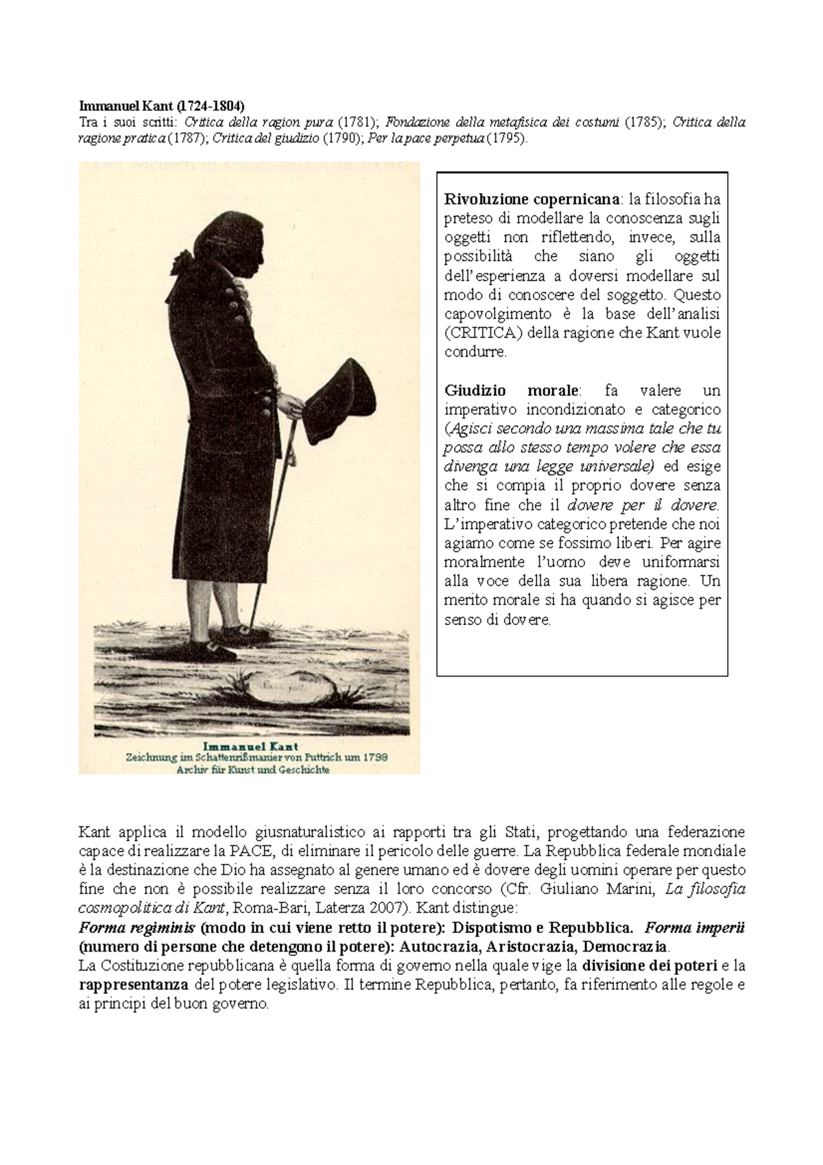 Schema su Kant - Immanuel Kant Tra i suoi scritti: Critica della ragion ...