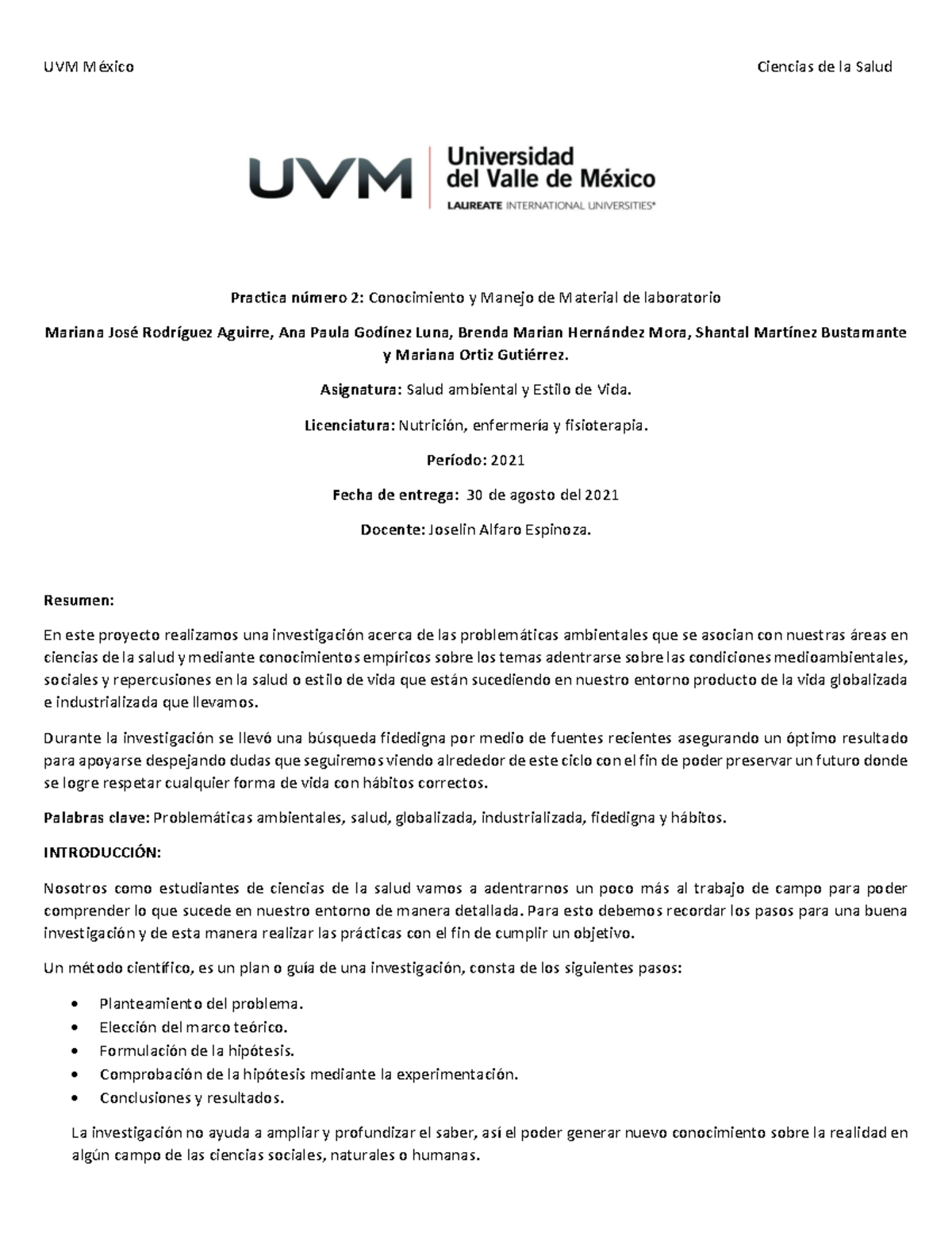 Actividad - número 3 de BMHM - Salud Ambiental - UVM - Studocu