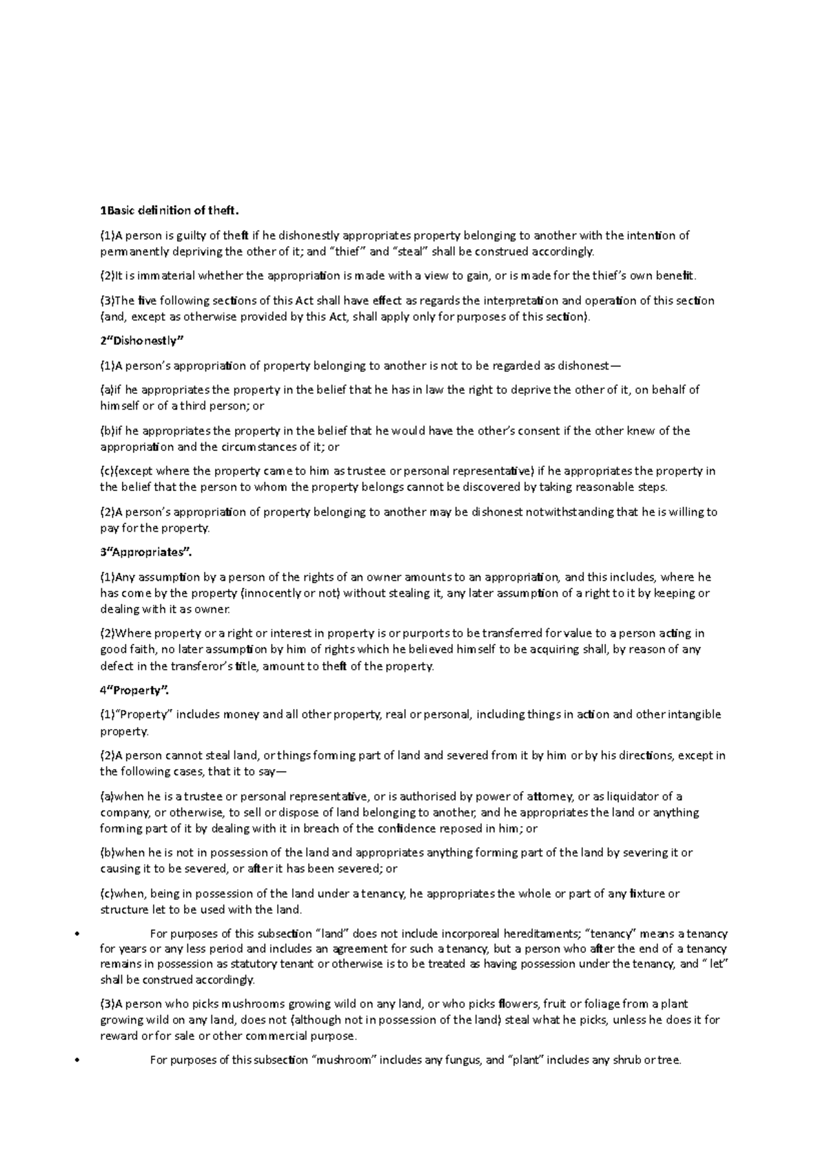 Theft Act 1968 S - 1Basic definition of theft. (1)A person is guilty of ...