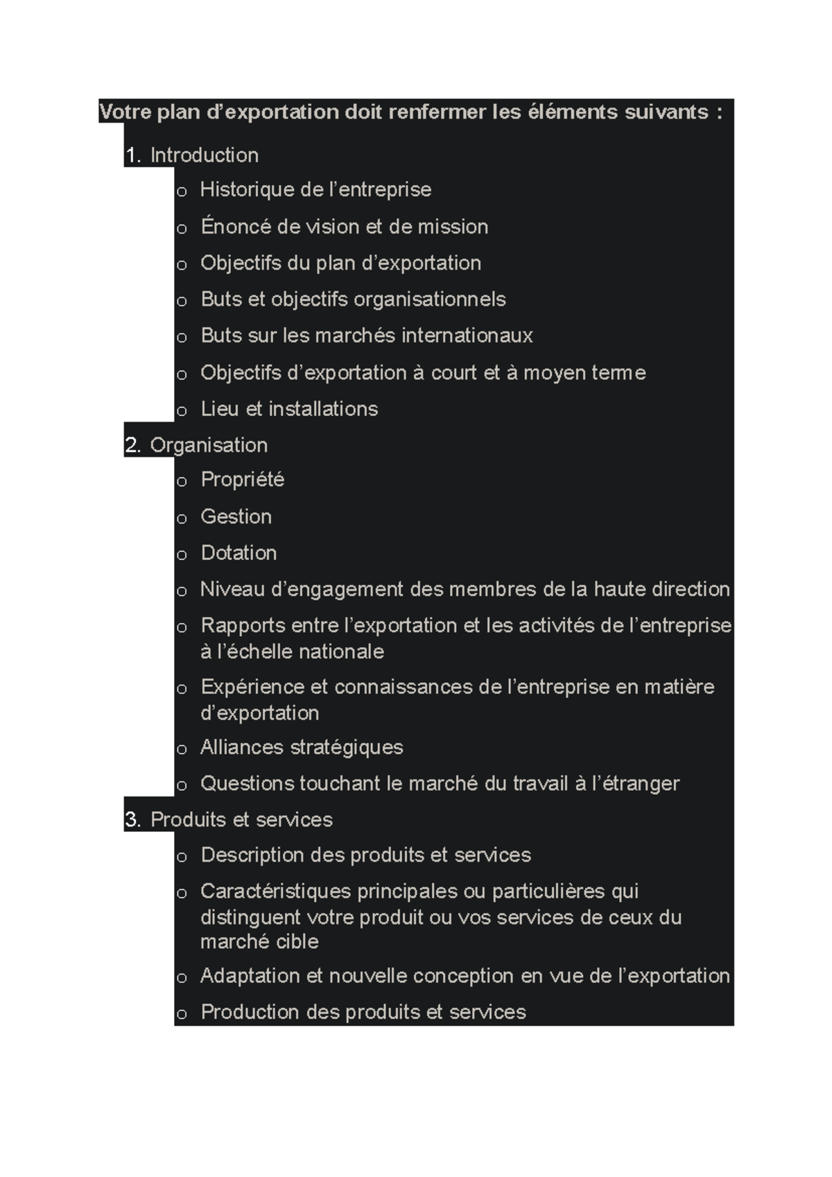 Votre plan d - sss - Votre plan d’exportation doit renfermer les ...