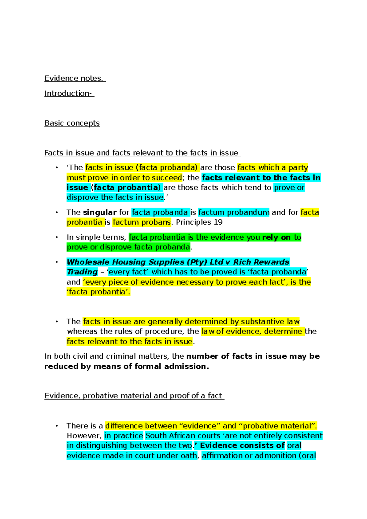 EVI notes semester1 - Evidence notes. Introduction- Basic concepts ...