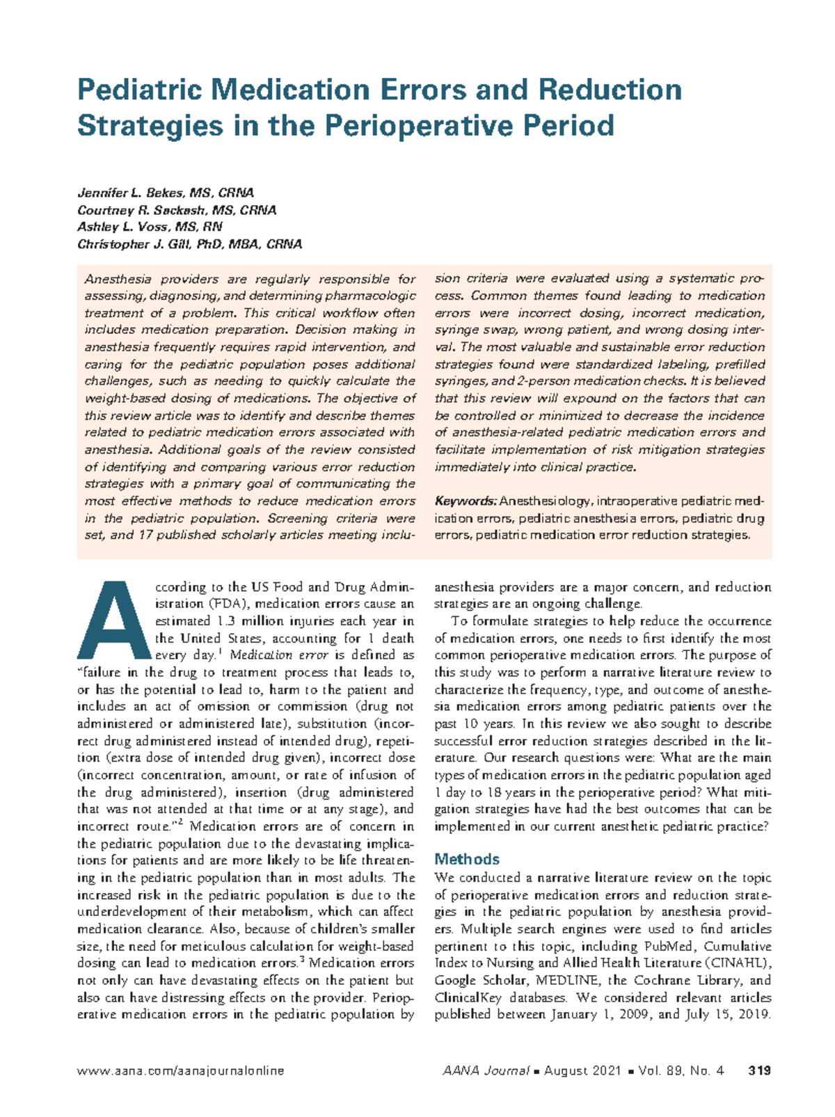 Systematic reveiw article - aana/aanajournalonline AANA Journal August ...