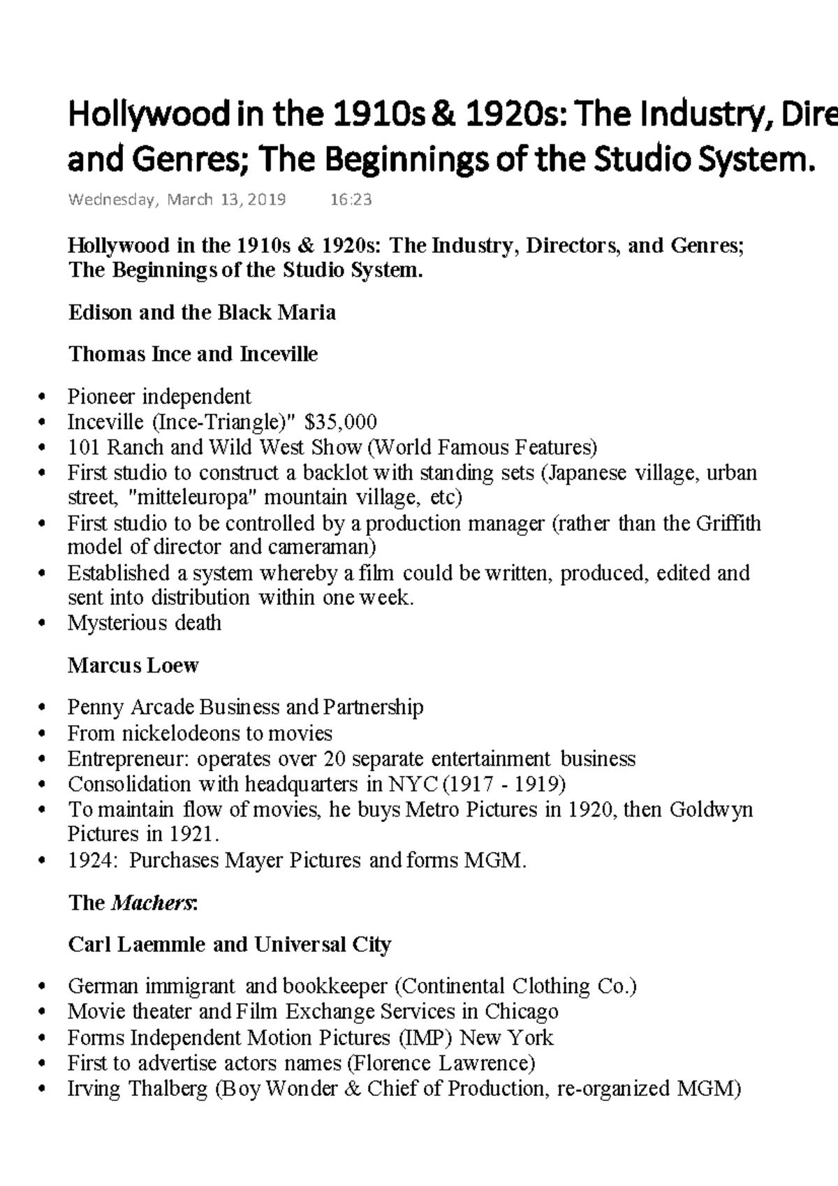 Hollywood in the 1910s & 1920s The Industry, Directors, and Genres The ...