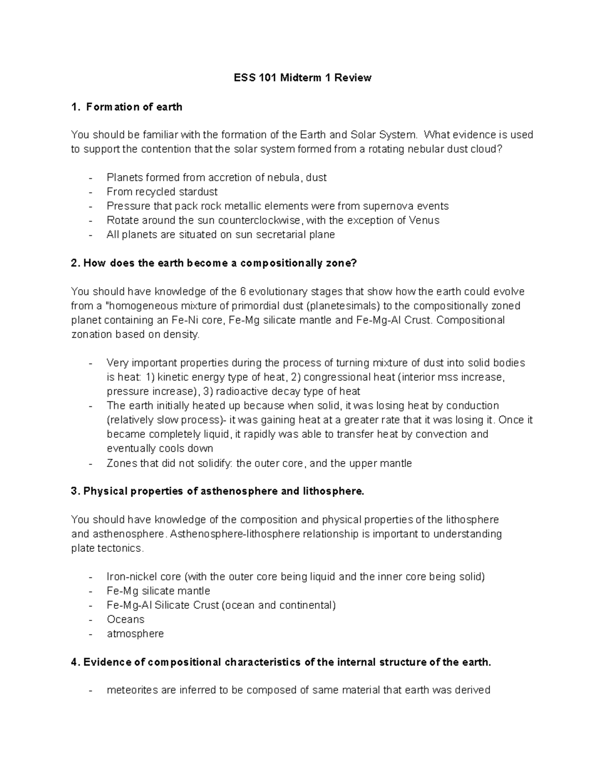 Ess 101 midterm 1 reviewsheet - ESS 101 Midterm 1 Review 1. Formation ...