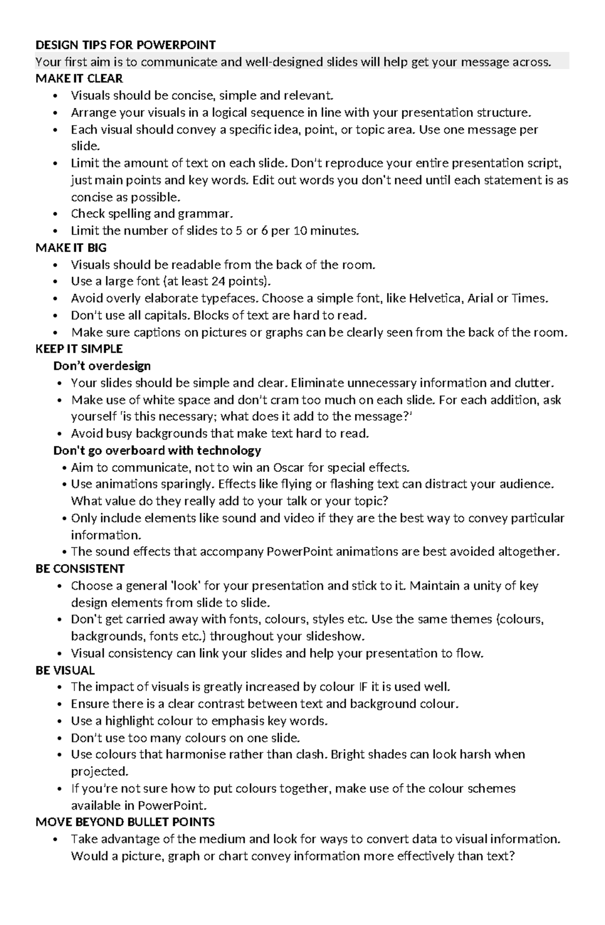 Design Tips for Power Point - DESIGN TIPS FOR POWERPOINT Your first aim ...