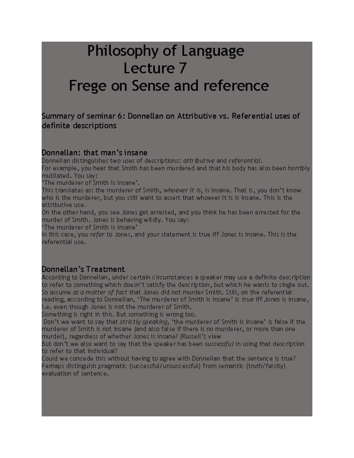 Frege on Sense and Reference - Philosophy of Language Lecture 7 Frege ...