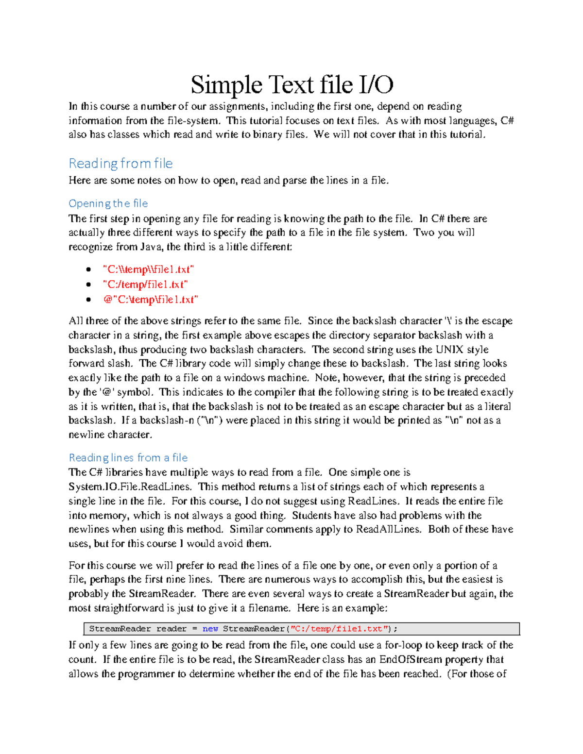 Text File Io Class 1 Notes Simple Text File Io In This Course A Number Of Our Assignments 2960