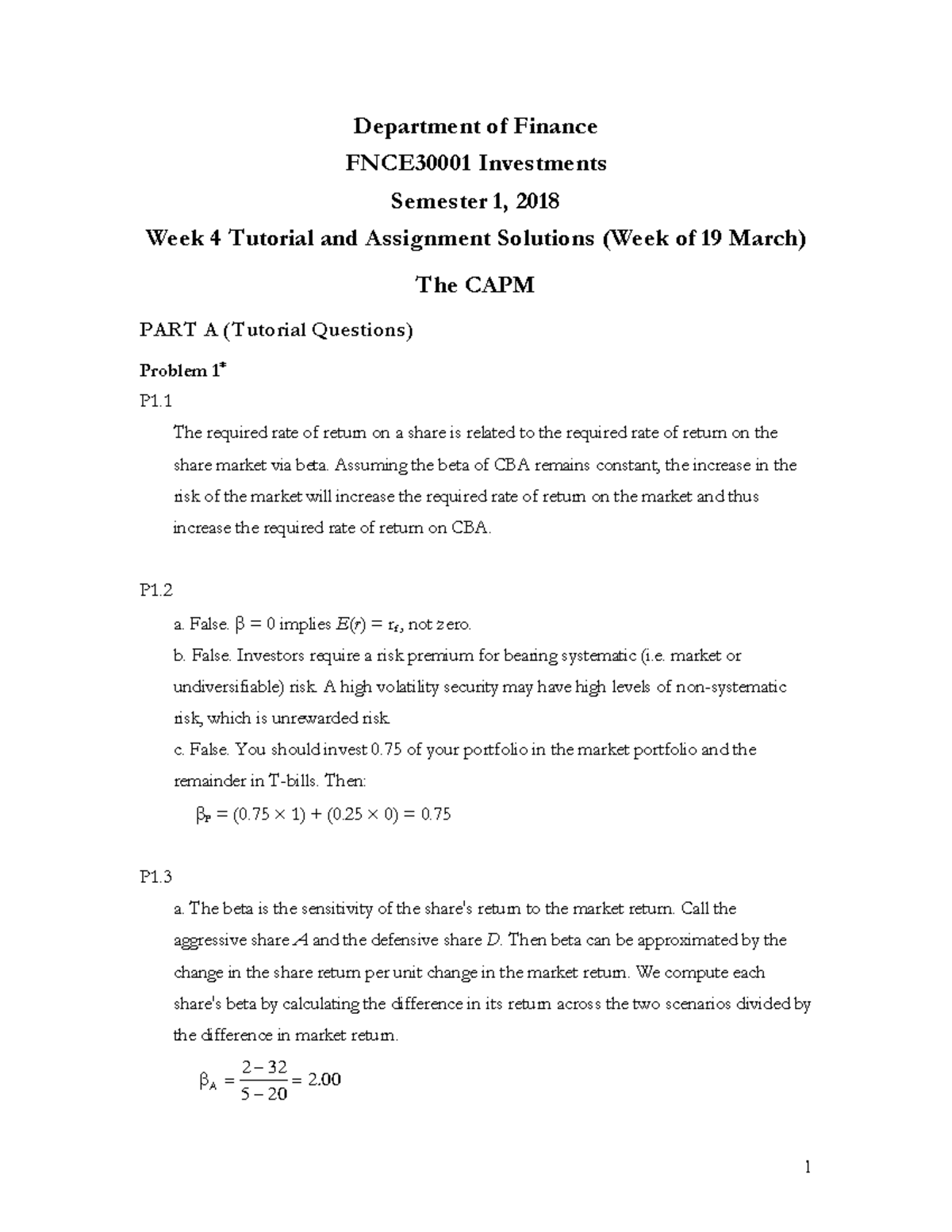 Tutorial 3 Assignment Soln Warning Tt Undefined Function 32 Department Of Finance Fnce30001