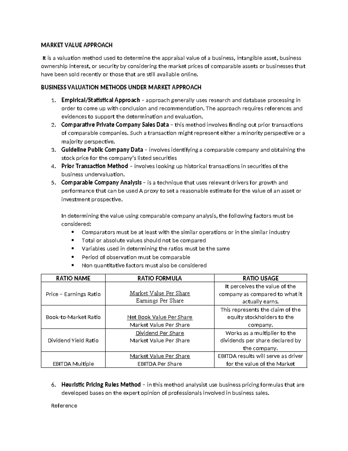Chapter 6 Market Value Approach - MARKET VALUE APPROACH It is a ...