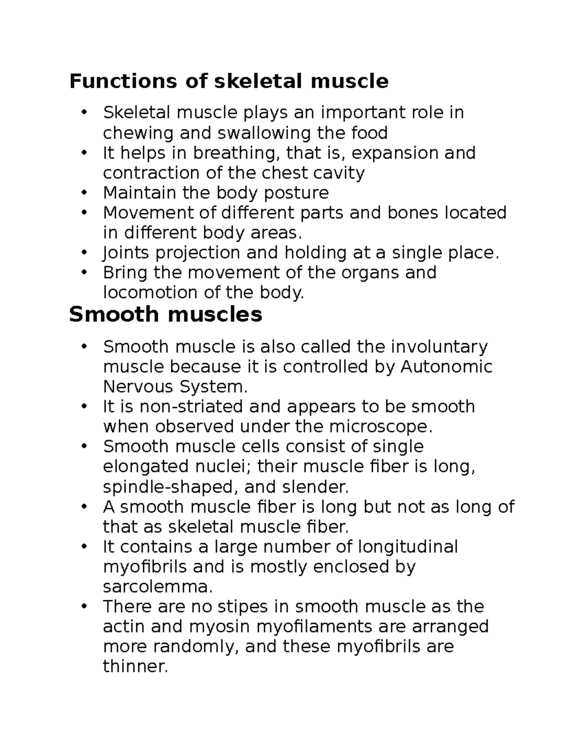 Bio 21 - notes - Functions of skeletal muscle Skeletal muscle plays an ...