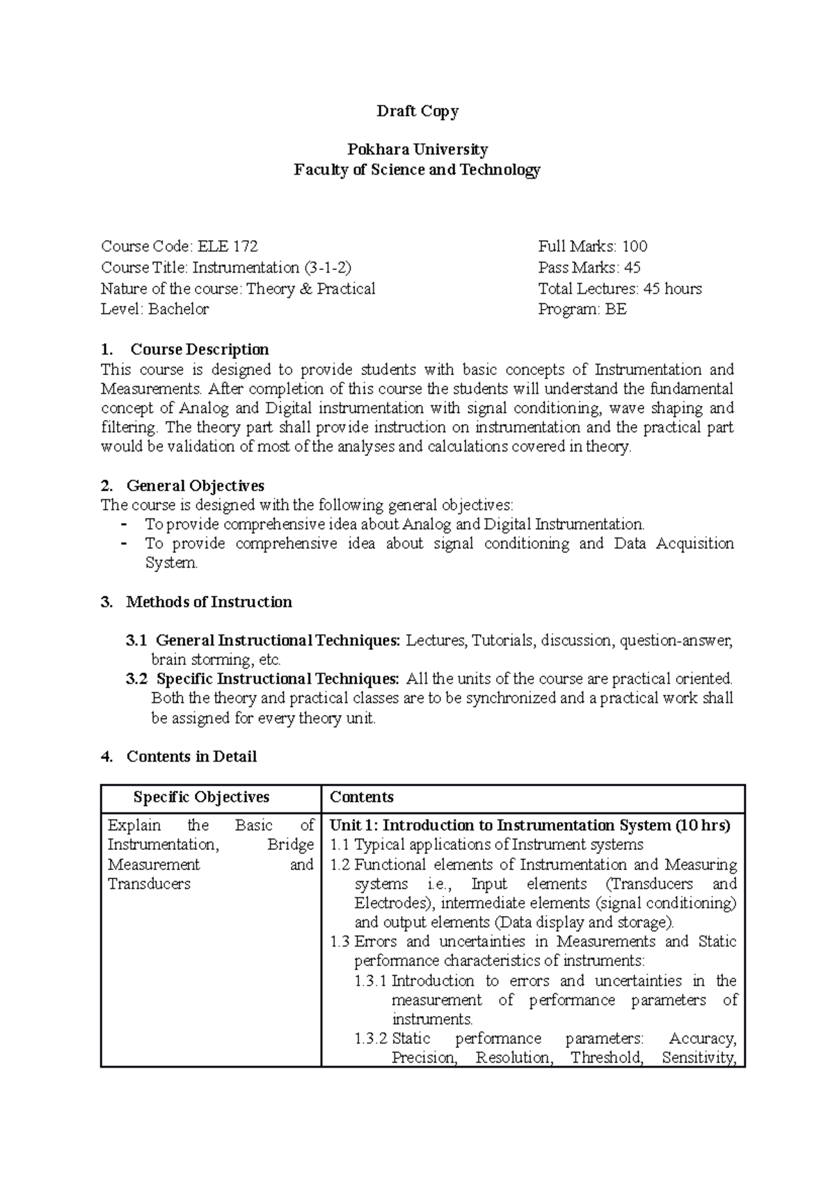 Instrumentation - After completion of this course the students will ...