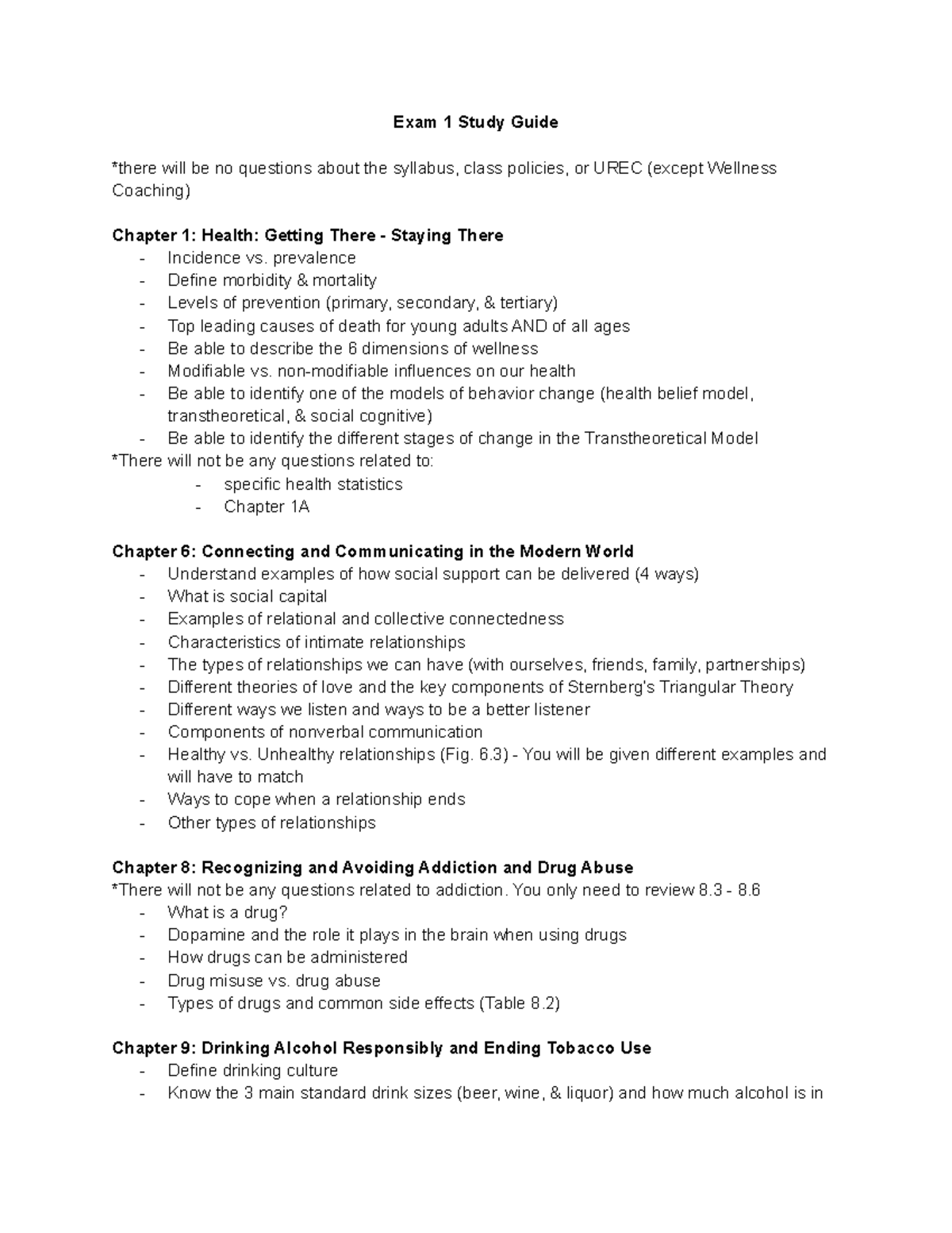 Exam 1 Study Guide - Exam 1 Study Guide *there will be no questions ...