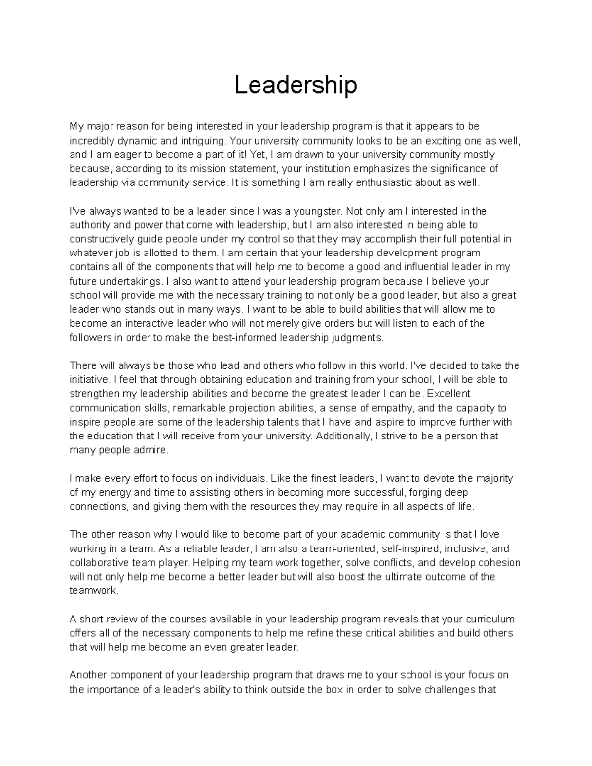 Leadership - The most important details in this text are that the ...