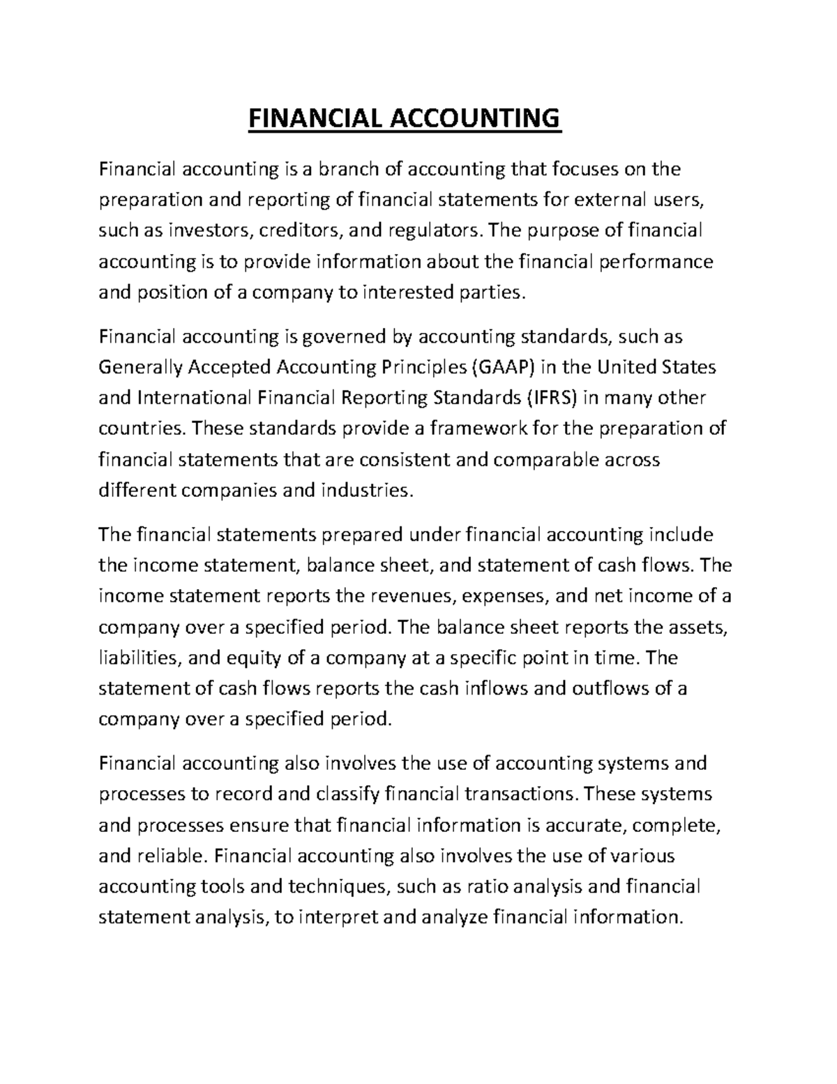 Financial Accounting 1 - FINANCIAL ACCOUNTING Financial accounting is a ...