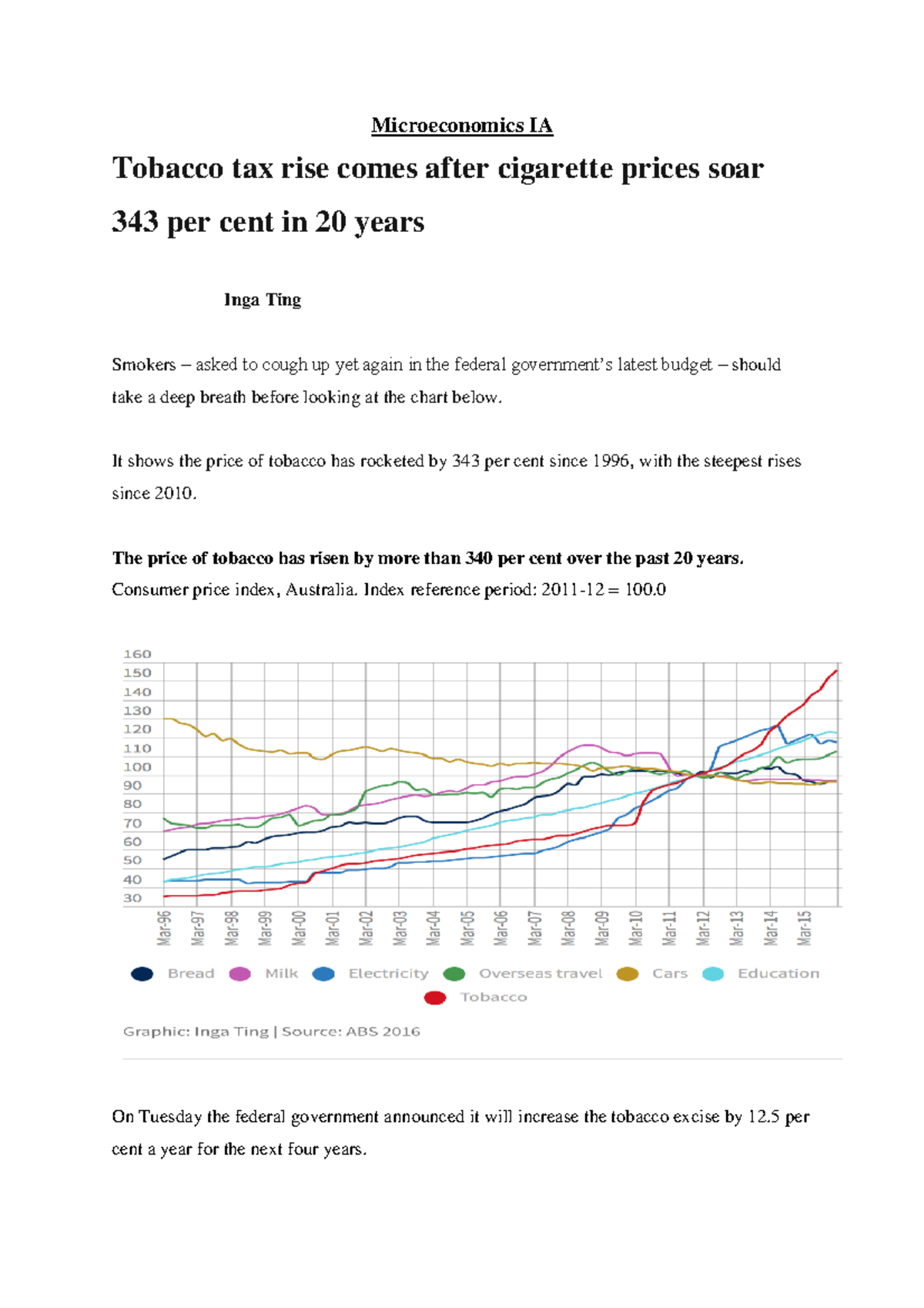 Micro IA - IB notes - Microeconomics IA Tobacco tax rise comes after ...