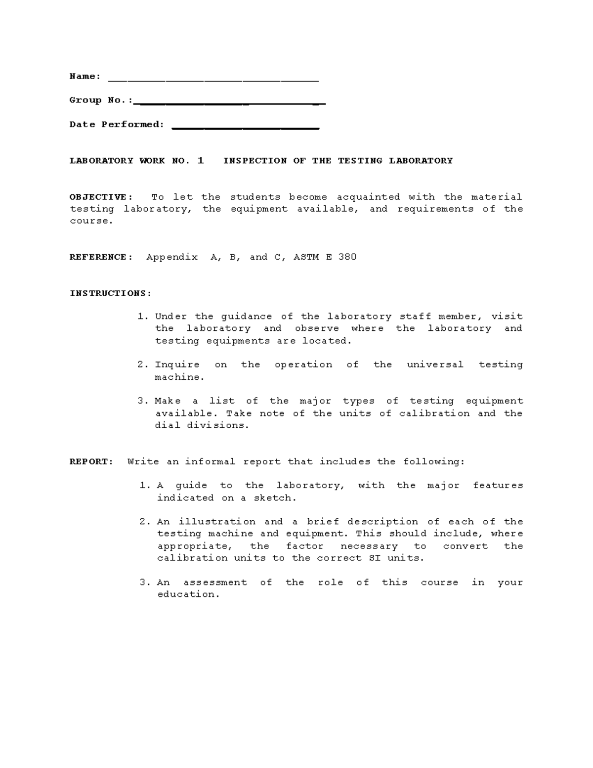 CMT Laboratory 1 Inspection of Laboratory - Name ...