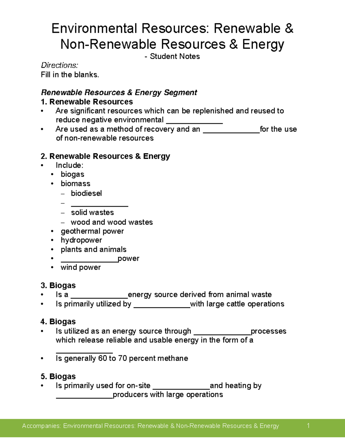 Student Notes - Non-Renewable Resources & Energy Student Notes ...