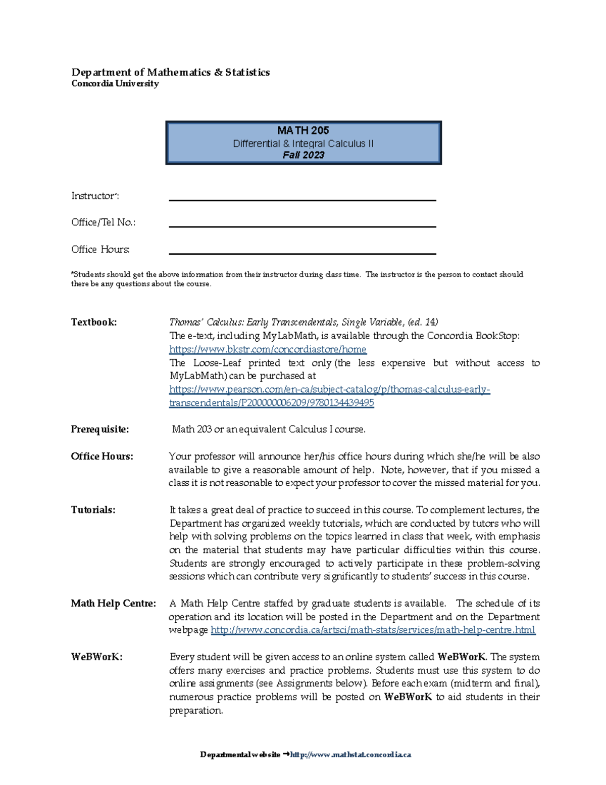 MATH 205 course outline F23 - Departmental website mathstat.concordia Department of Mathematics ...