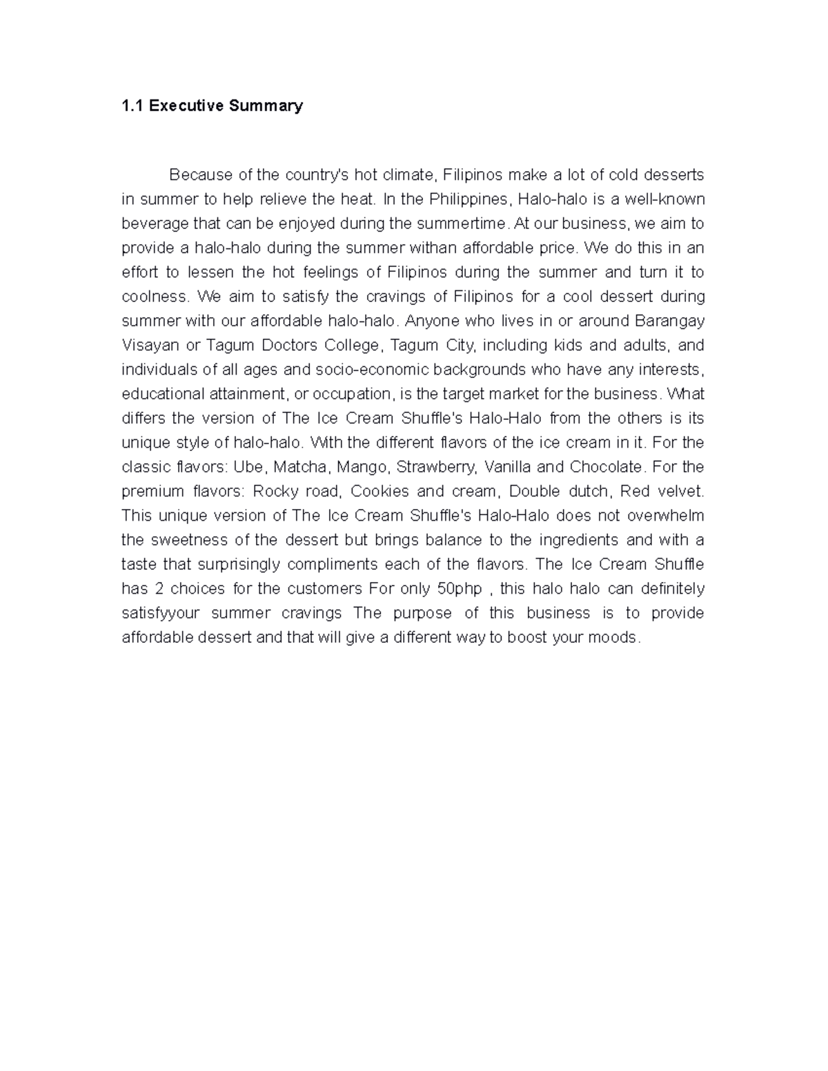 Halo-halo - summary of business plan - 1 Executive Summary Because of ...