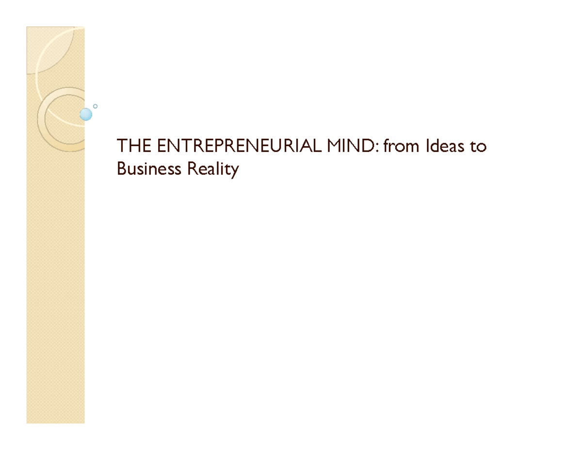 ENT - Entrepreneurship - THE ENTREPRENEURIAL MIND: from Ideas to ...