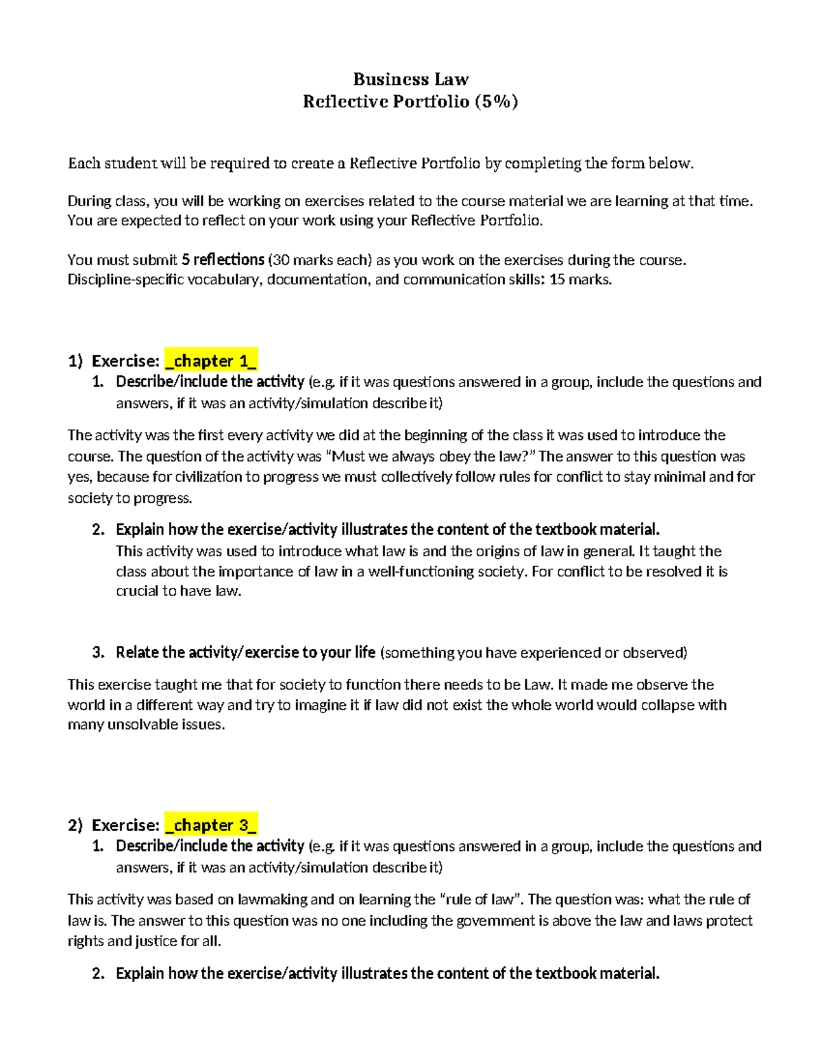 20230511152742 Business Law Reflective Portfolio - Business Law ...