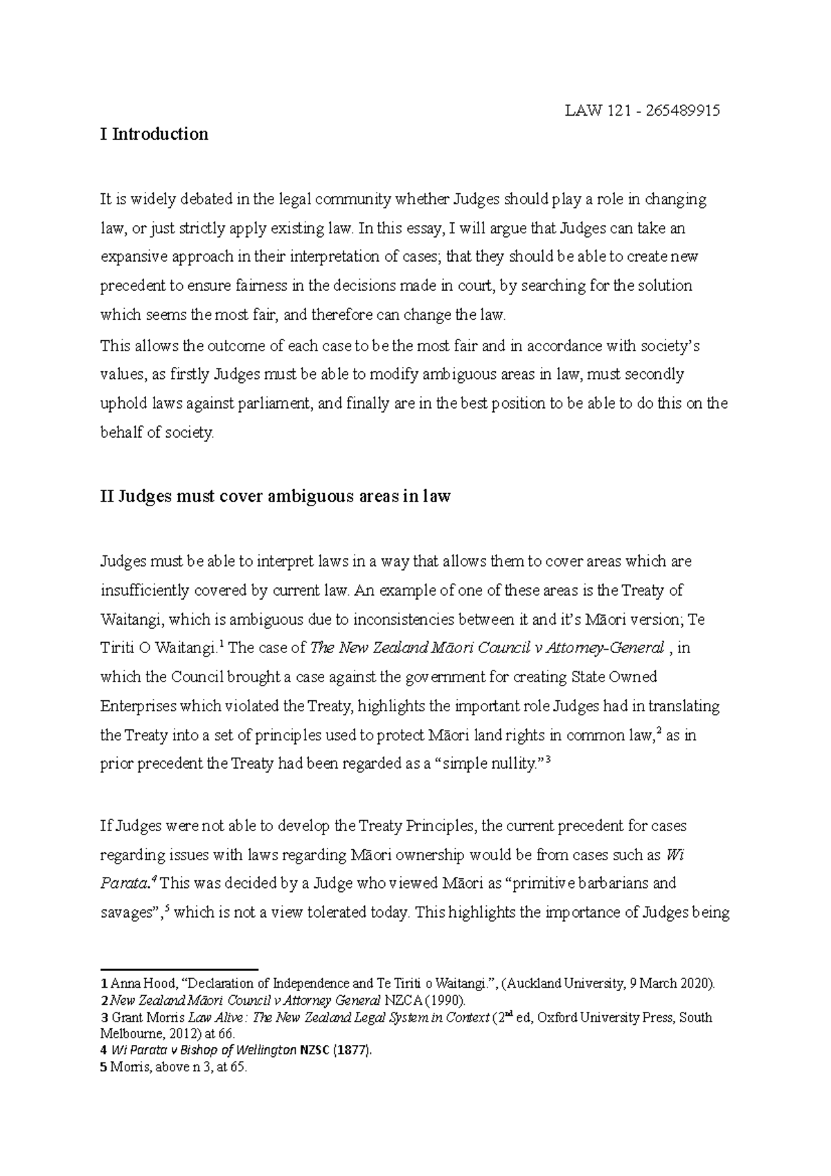 Law 121 Essay Final - LAW 121 - 265489915 I Introduction It is widely ...