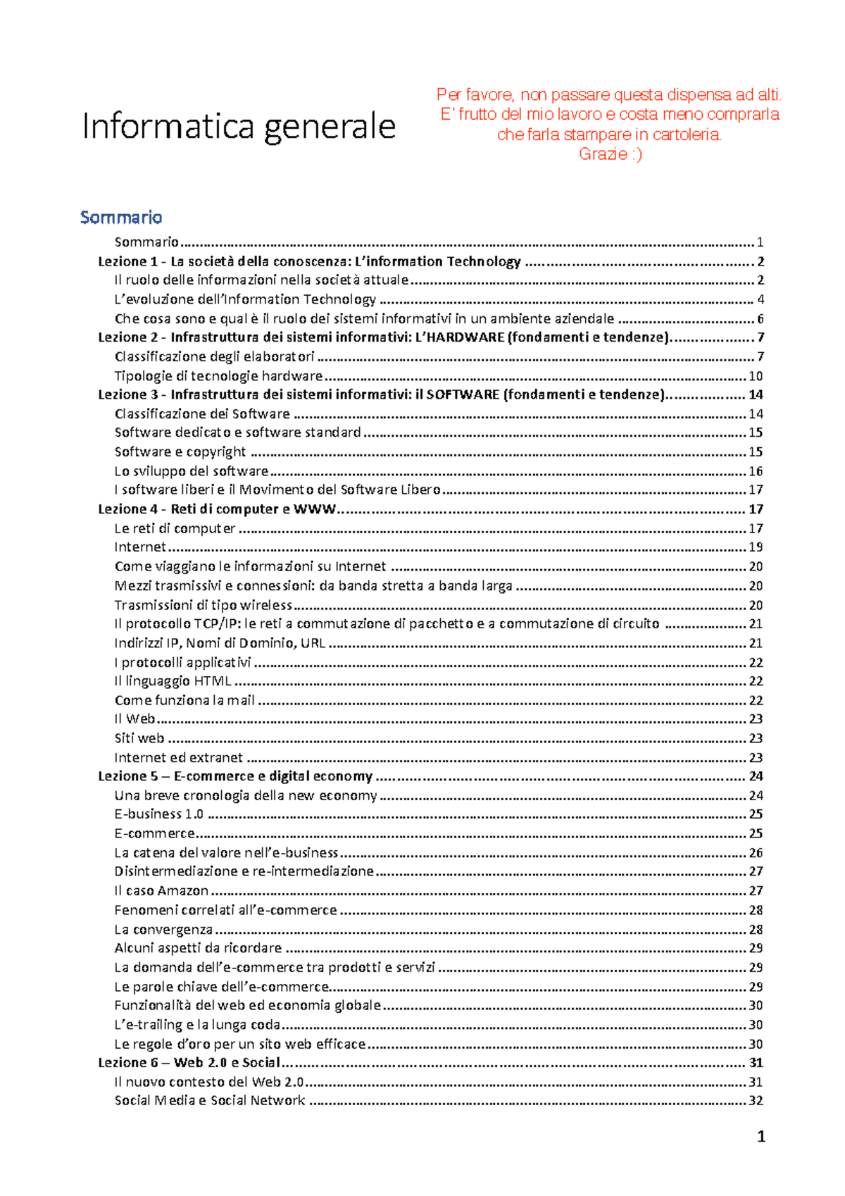 Dispensa Informatica Generale - Informatica generale - Studocu