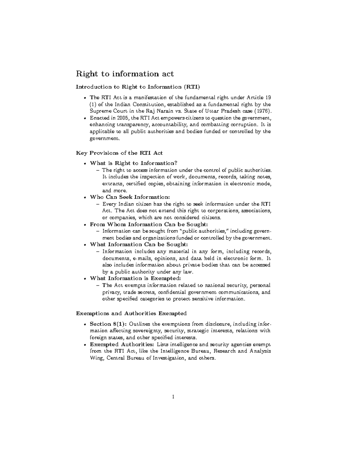 RTI act summary - Right to information act Introduction to Right to Information (RTI) The RTI ...