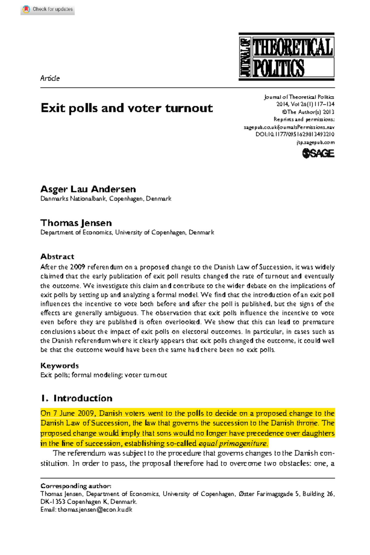 Doc Exit polls and voter turnout - Article Exit polls and voter turnout ...