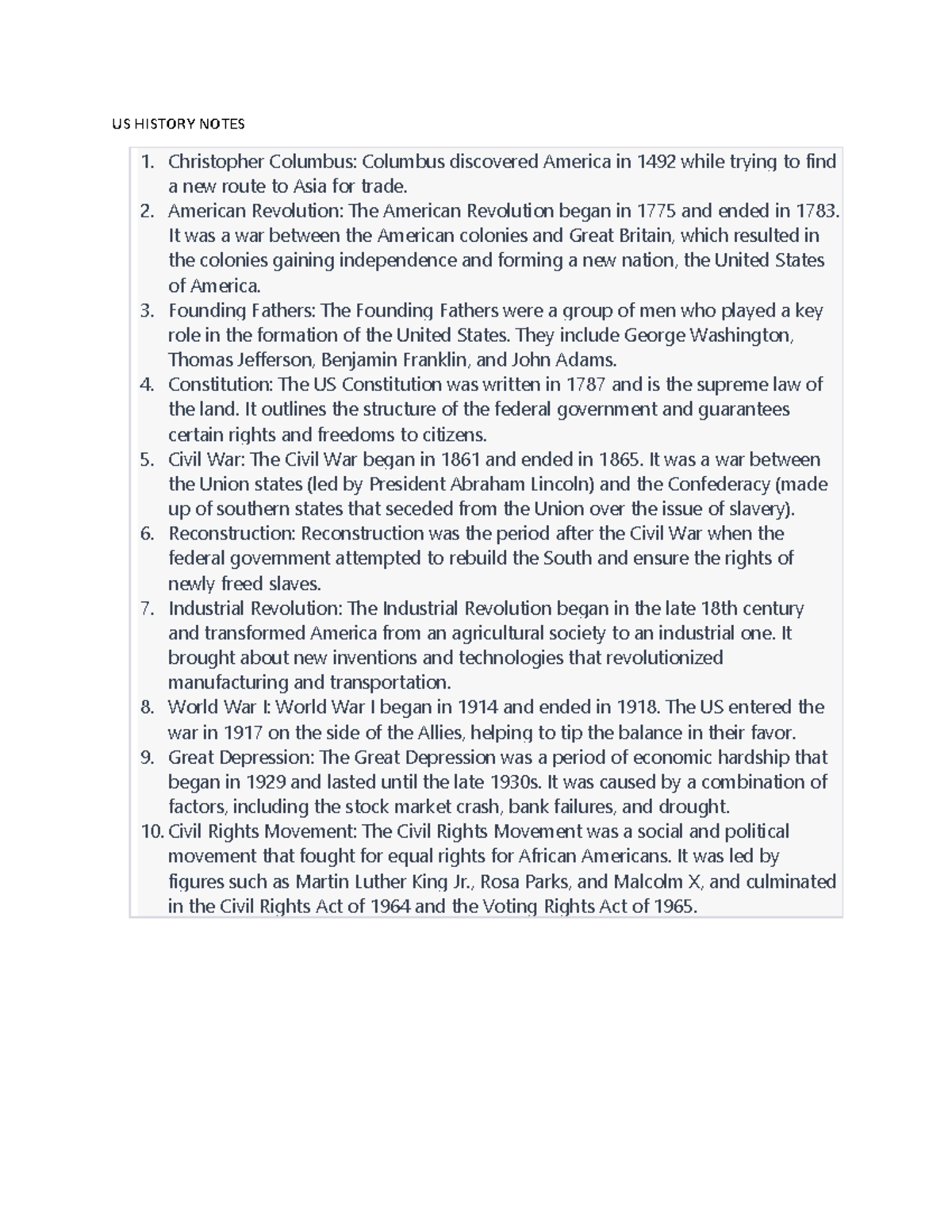 In depth notes. - US HISTORY NOTES 1. Christopher Columbus: Columbus ...