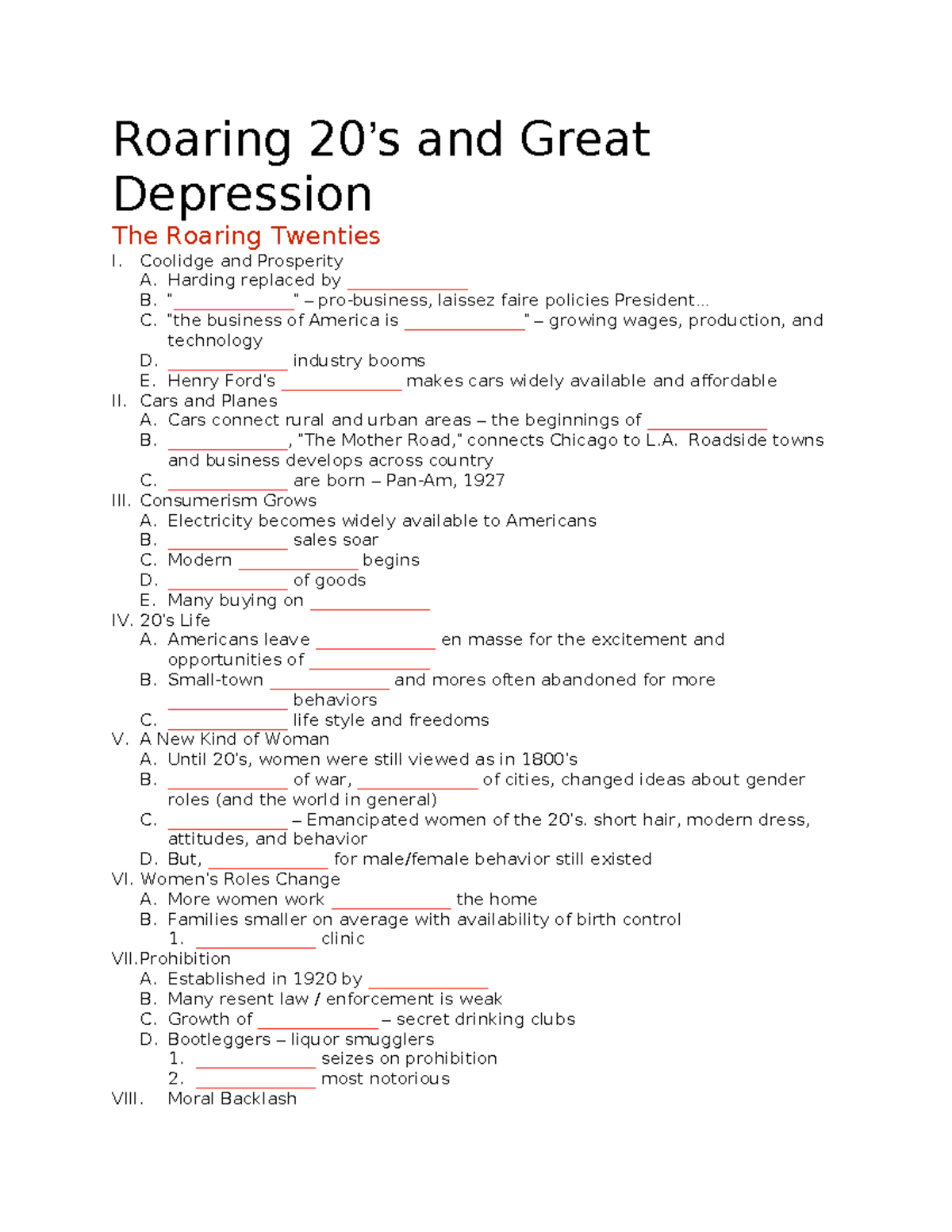 Roaring 20s and Great Depression - 2 - The Roaring Twenties - Roaring ...