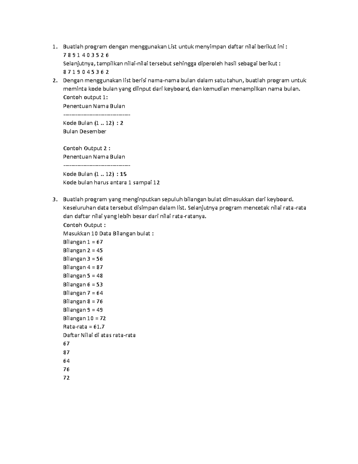 Latihan Ujian Akhir Semester 1 - Buatlah program dengan menggunakan ...