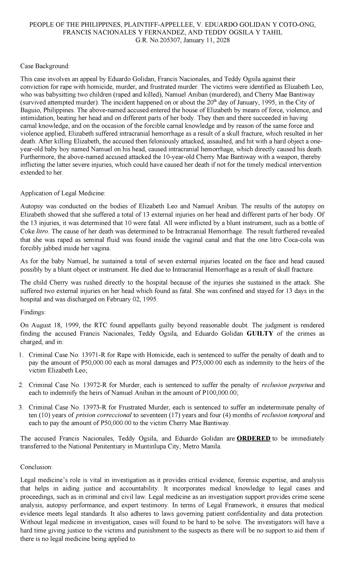 Case analysis - PEOPLE OF THE PHILIPPINES, PLAINTIFF-APPELLEE, V ...