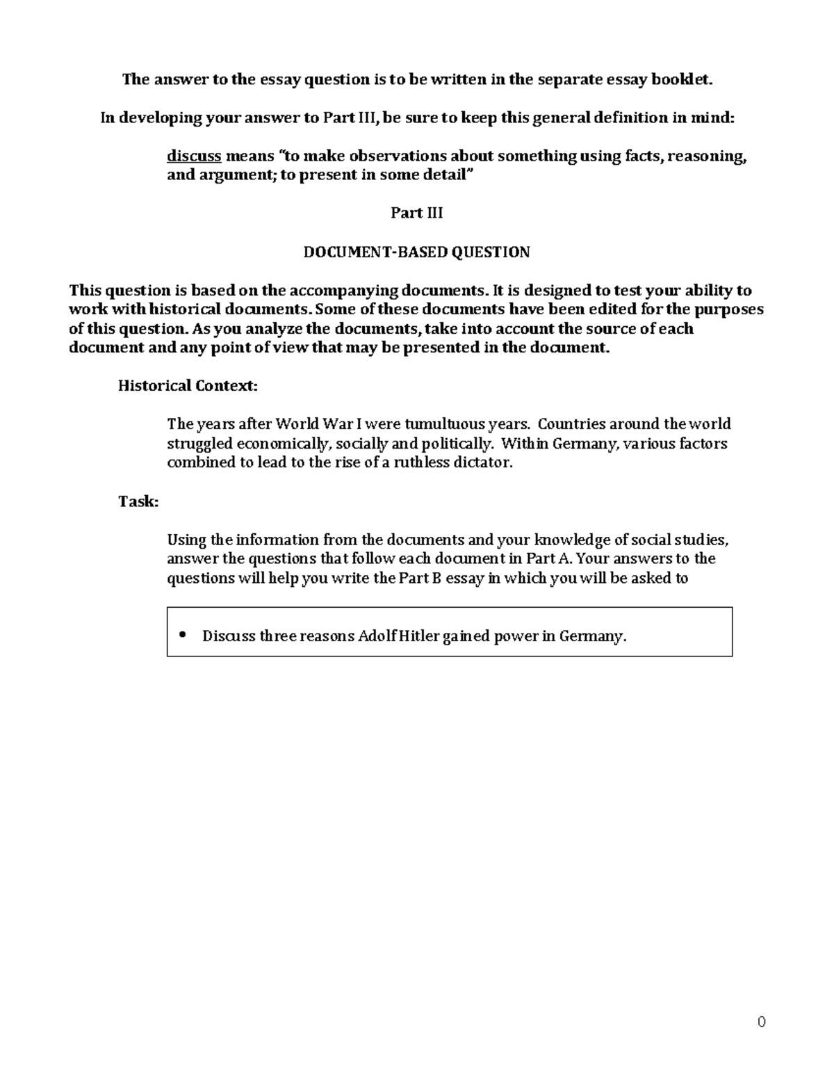 Hitler rise to power DBQ - The answer to the essay question is to be ...