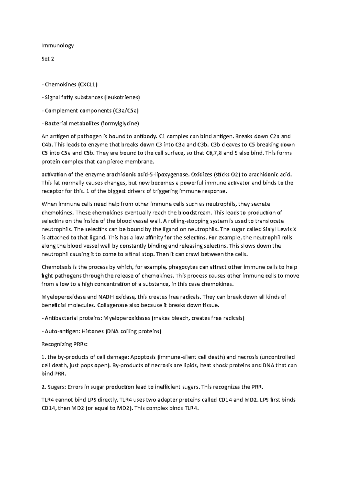 Immunology QS 2 - Immunology Set 2 Chemokines (CXCL1) Signal fatty ...