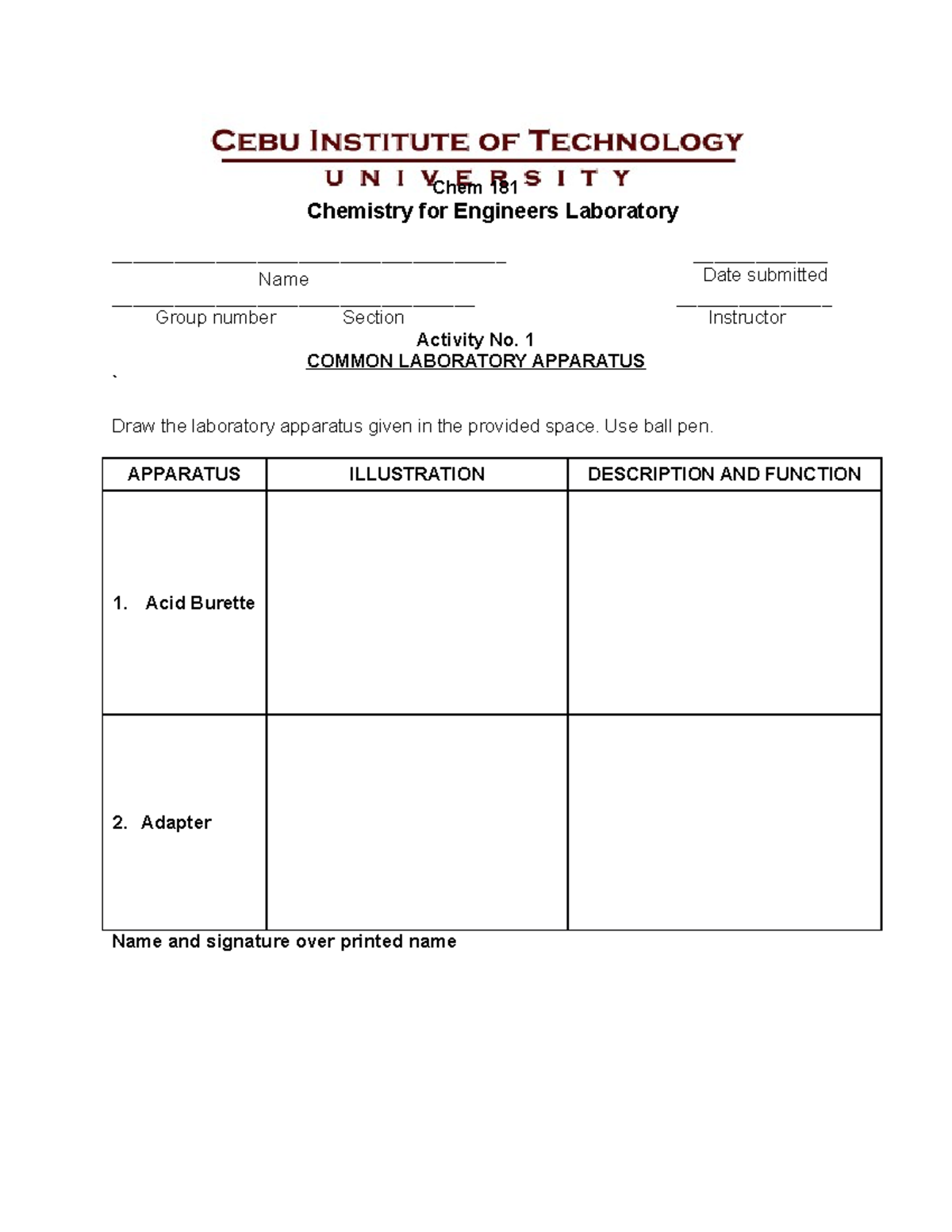 Activity no. 1 Comon Laboratory Apparatus - Chem 181 Chemistry for ... Activity no. 1 Comon Laboratory Apparatus - Chem 181 Chemistry for ...
